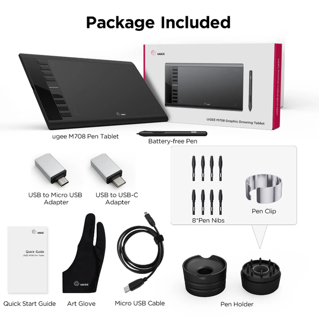 Цифровий графічний планшет Ugee M708 V3 10 дюймів 8 гарячих клавіш – фото, відгуки ...