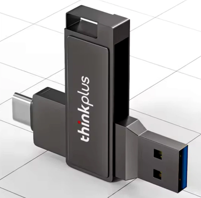 Флешка Двосторонняя Брелок Поворотная 2 в 1 для ПК и телефона Lenovo Thinkplus MU233 USB 3.0 ...