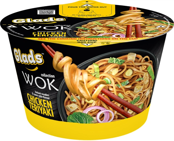Упаковка локшини швидкого приготування Reeva Glads WOK зі смаком Курка Теріякі 95 г х 18 шт ...