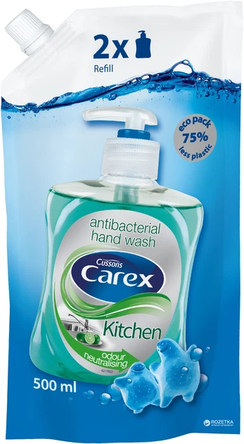 Антибактериальное жидкое мыло Carex Kitchen сменный блок 500 мл ...