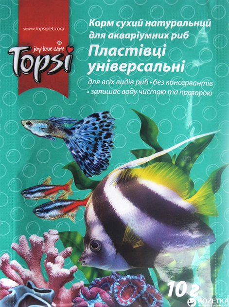 Корм Topsi Хлопья универсальные для аквариумных рыб в хлопьях 10 г ...