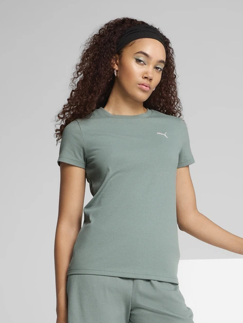 Футболка спортивна жіноча Puma Ess Elevated Rib Tee 68502130 XS Зелена ...