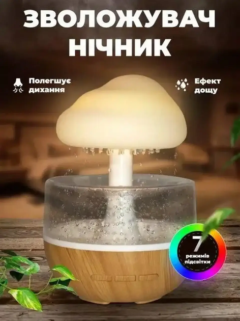 Увлажнитель воздуха в виде Гриба 0.3л с эффектом дождя на 7 режимов ...