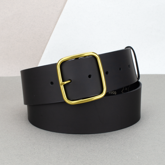 Ремінь жіночий широкий шкіряний Jk 5070 чорний із золотою пряжкою 125 см Стильні аксесуари з