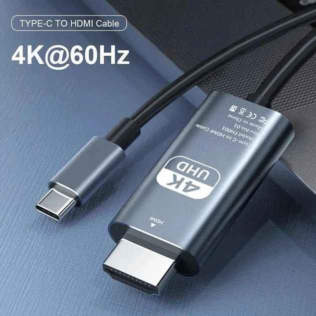 Адаптер перехідник 4K 60Hz Type-C to HDMI 2m метал, ПВХ, чорно-сірий (TH001-MPV20KG-460) – фото ...