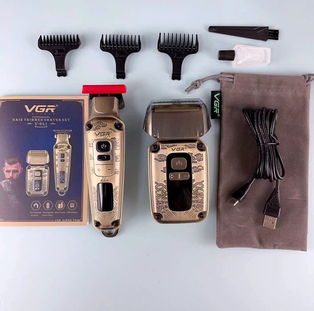 Чоловічий набір VGR V-641, машинка для стрижки + бритва шейвер, 4 насадки, LED display – фото ...