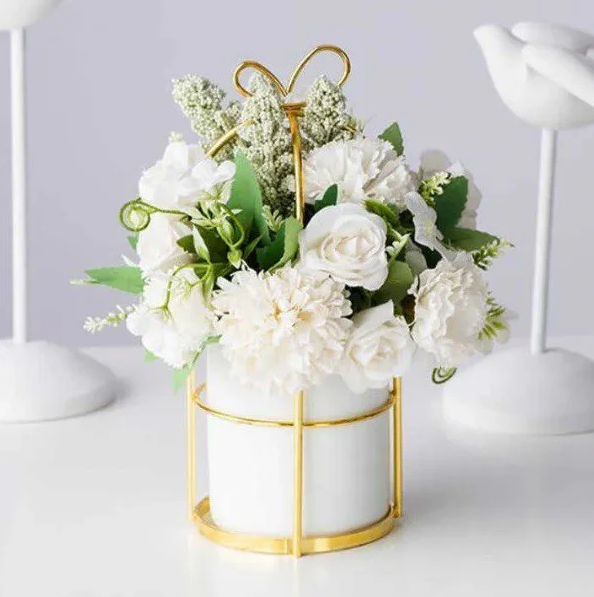 Штучні квіти для декору в горщиках композиція квітів у вазоні білі купити онлайн на Rozetka