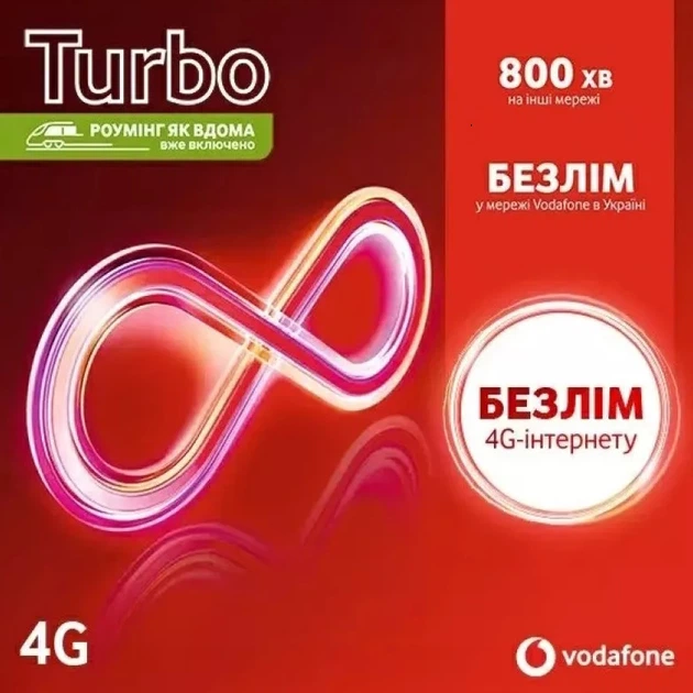 Стартовий пакет Vodafone Turbo тариф безлімітний інтернет 4G Водафон ...
