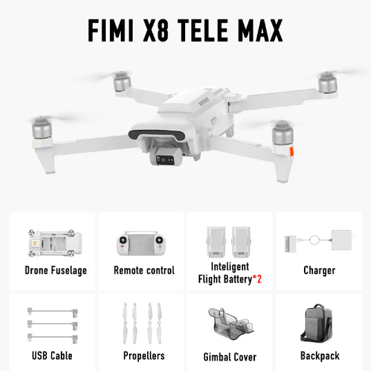 Профессиональный квадрокоптер FIMI X8 TELE MAX COMBO 4K, GPS, 15 км, 38 мин, 2 акумулятора ...