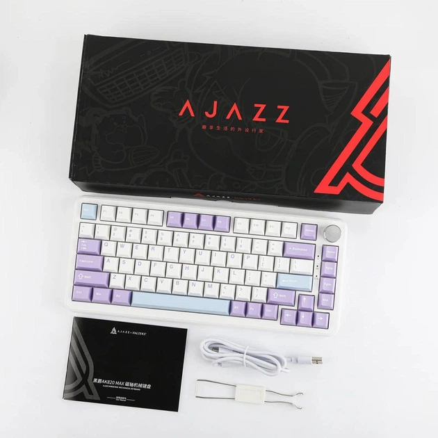 Ігрова клавіатура AJAZZ AK820 Max HE Магнітні перемикачі White Purple Rapid Trigger Провідна ...