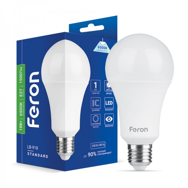 Світлодіодна LED лампа Е27 18Вт Feron LB-918 A65 18W E27 (стандартний ...