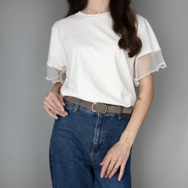 Ремінь жіночий замшевий Jk 2548 бежевий зі срібною пряжкою 100 см Стильні аксесуари з