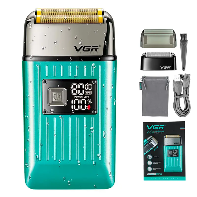 Електробритва шейвер VGR V-357, подвійне лезо, 2 насадки, висувний тример, IPX6, LED дисплей ...