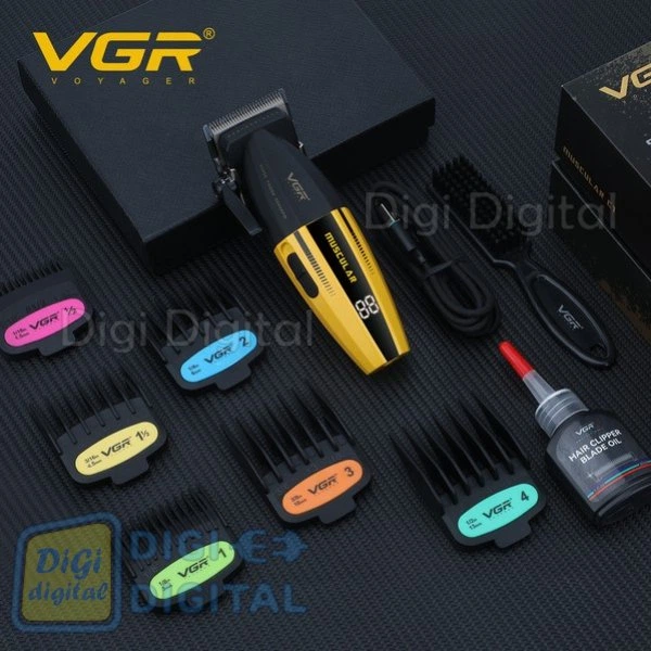 Акумуляторна машинка для стрижки (clipper) VGR V-285, 6 насадок, 9000 RPM, 2000 mAh, LED-дисплей ...