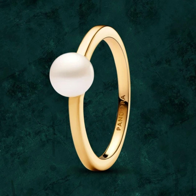 Серебряное кольцо с жемчугом Pandora (Пандора) 163157C01 с покрытием ...