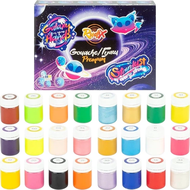 Преміум-набір гуашевих фарб RUDIX Гама Н мікс 24 кольорів по 20 мл 480 ...