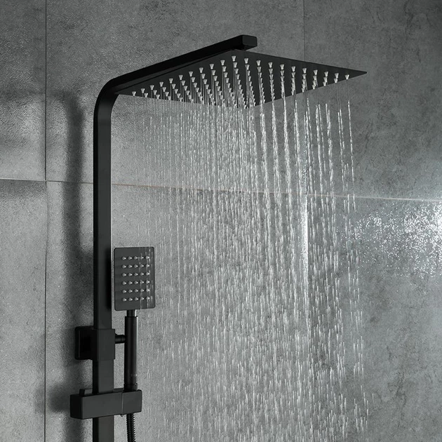 Душева система Frap F24802-6, вилив - перемикач на лійку, 1 режим, чорний – фото, відгуки ...