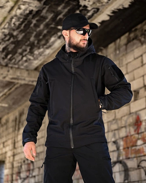 Форма Поліція Satelit SoftShell Куртка + Штани чорна розмір 2XL - Тактичне спорядження | Hunter