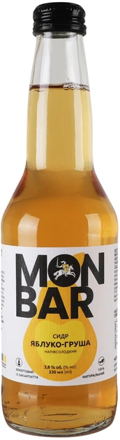 Сидр Monbar Яблуко-Груша напівсолодкий 3.8% 0.33 л (4820289480043 ...