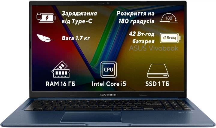 Ноутбук ASUS Vivobook 15 X1502VA-BQ737 (90NB10T1-M01AF0) Quiet Blue ...