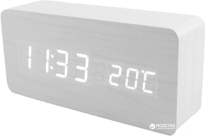 Настільний годинник Protech Wood Clock з термометром Білий (PW-7132 ...