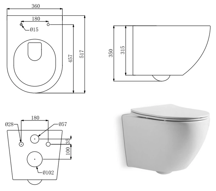 Унітаз підвісний DEVIT Universal безобідковий зі сидінням Soft Close Quick-Fix дюропласт 3020162 ...
