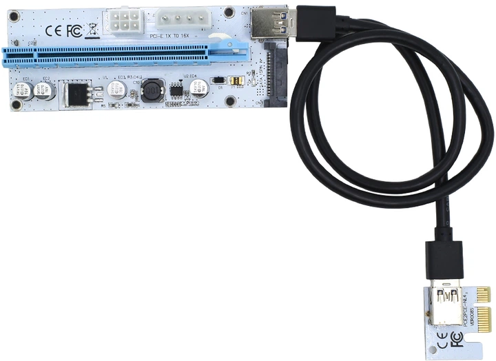 Адаптер-райзер Dynamode PCI-E x1 to 16x, 60 см USB 3.0 Cable 15/6/4-pin ...