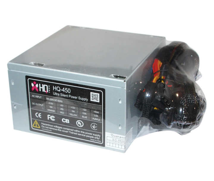 Блок питания HQ-Tech 450W, 120 mm, 20+4pin, 1x4pin, SATA х 3, Molex ...
