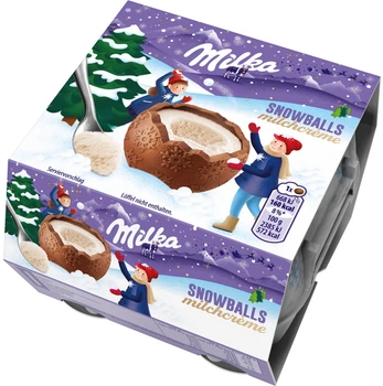 Фігурний шоколад молочний Milka Snowballs у формі кулі з кремовою ...