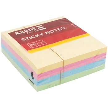 Блок паперу з липким шаром Axent Delta D3350, 75x75 мм, 250 аркушів, пастельні кольори – фото ...