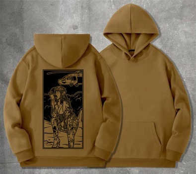 Чоловіче тепле худі з принтом Дівчина з гелікоптером сансет / Girl with ...