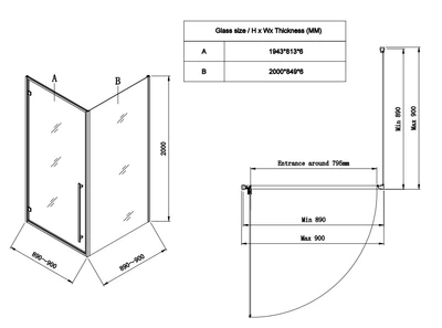 Душова кабіна без піддону Koer SR SC08-90x90x200-TR-01 прозрачне стекло ...