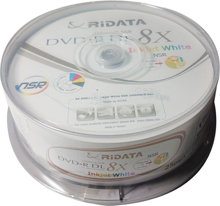 RIDATA DVD+R 8.5 GB 8x Cake DualLayer Printable 25 шт. (9067A3IRDA061 ...