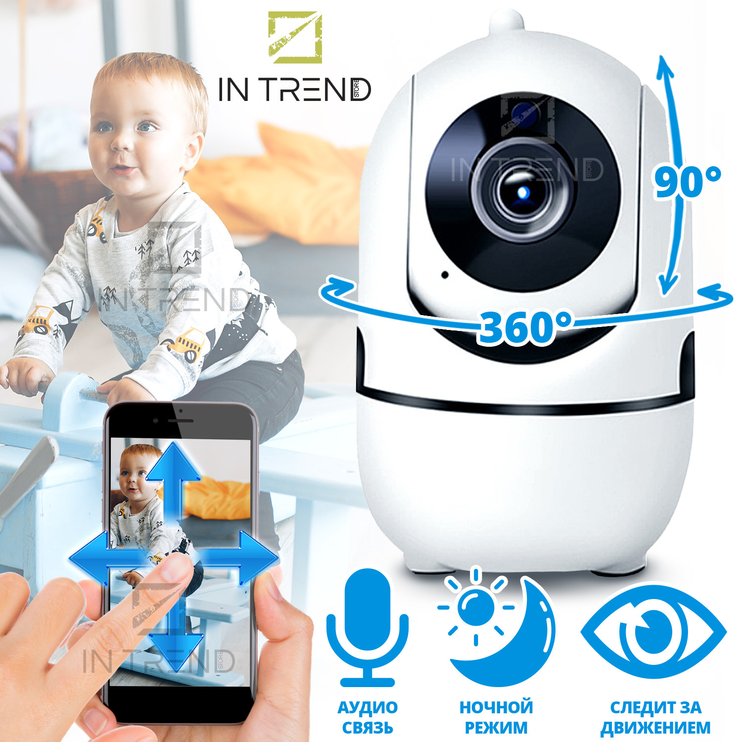 Камера видеонаблюдения CAMERA Wifi QC011 Белая Беспроводная поворотная ...