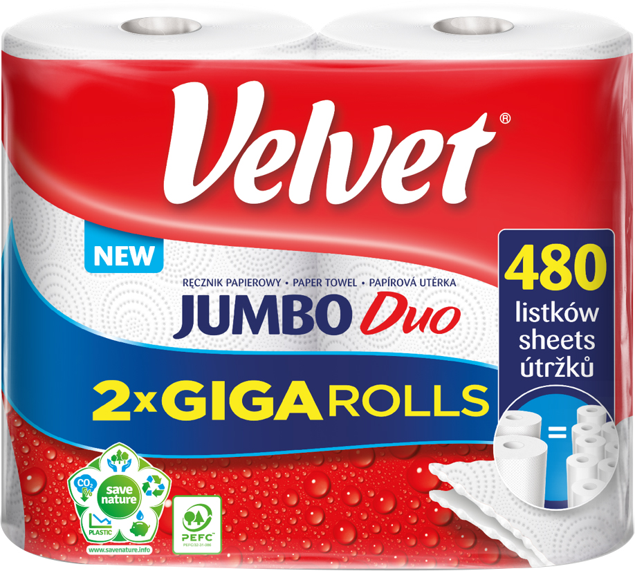 Полотенце бумажное Velvet Jumbo Duo 2 слоя 2 рулона по 240 отрывов ...