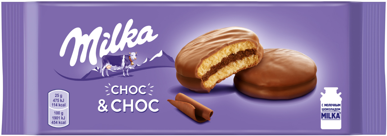 Бисквитное пирожное-сэндвич Milka с начинкой, покрытое молочным ...