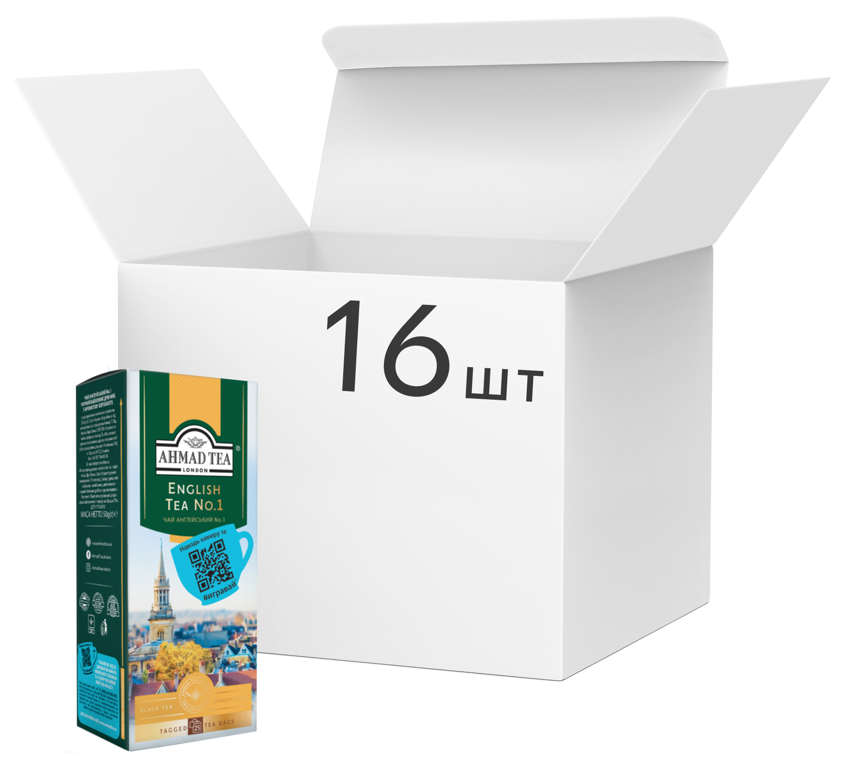 Упаковка чая пакетированного Ahmad Tea Английский №1 16 шт по 25 ...