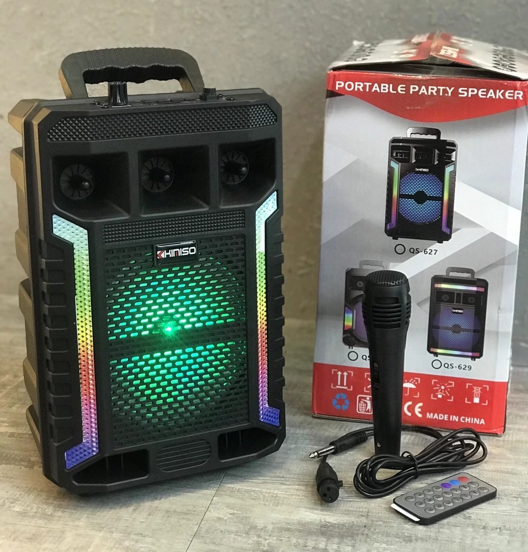 Портативная колонка Kimiso QS-627 с микрофоном и светомузыкой (USB/BT ...