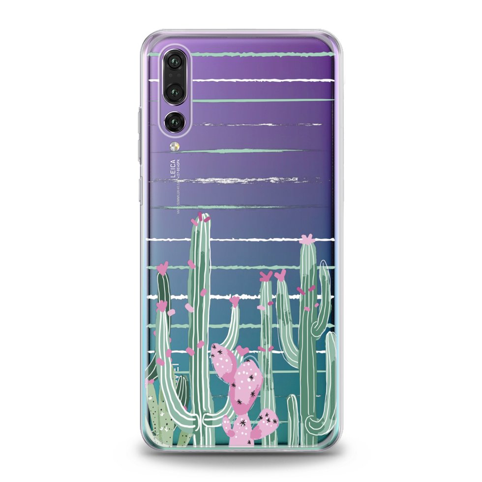 Чехол силиконовый для Huawei (Цветущие кактусы) P20 хуавей silicone ...