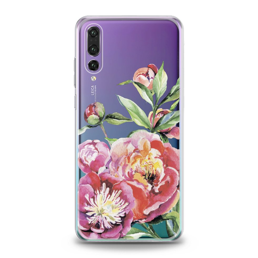 Чехол силиконовый для Huawei (Садовый пион) Mate 20 Pro хуавей мейт про ...