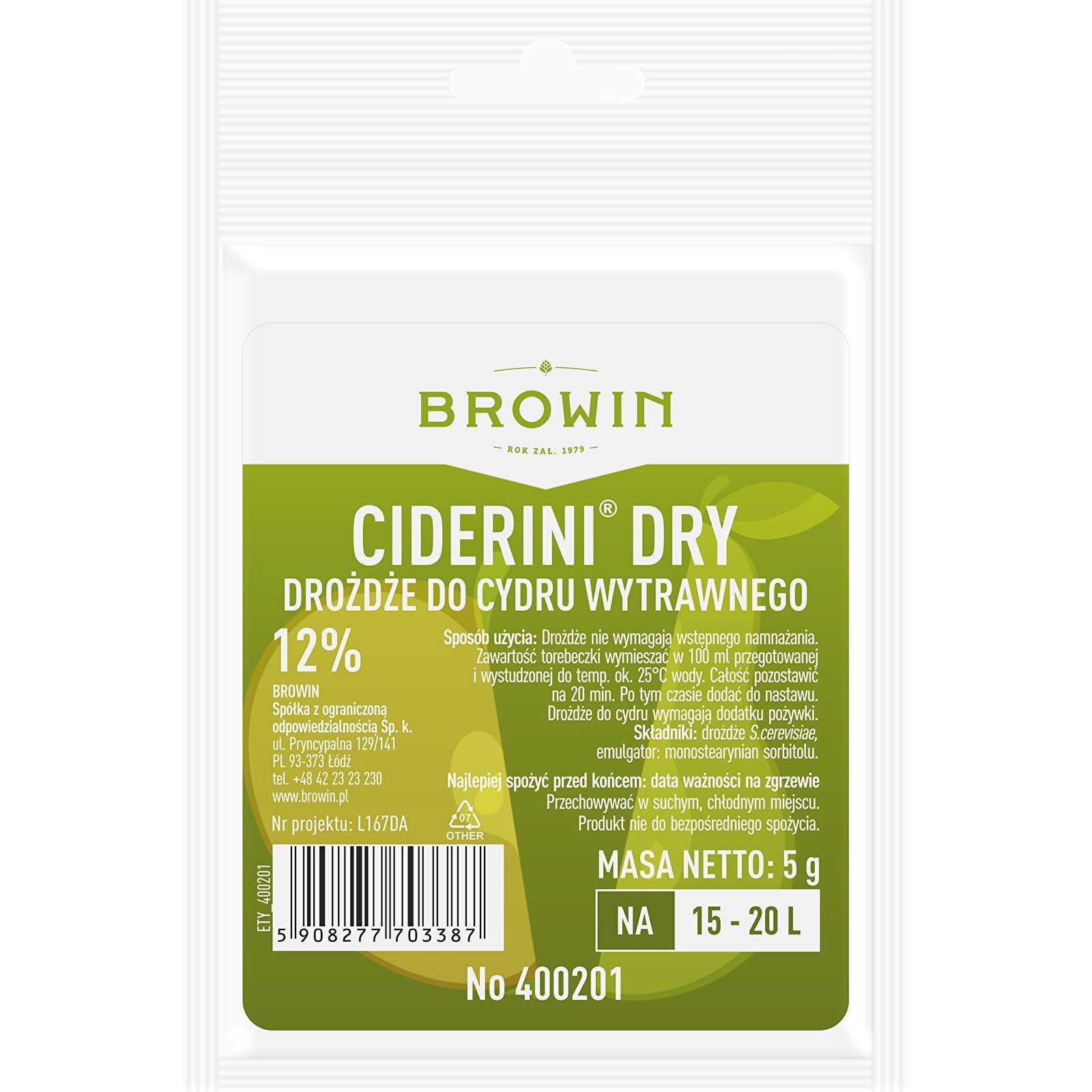 Дрожжи Browin Ciderini Dry для сидра, 5г – фото, отзывы, характеристики ...