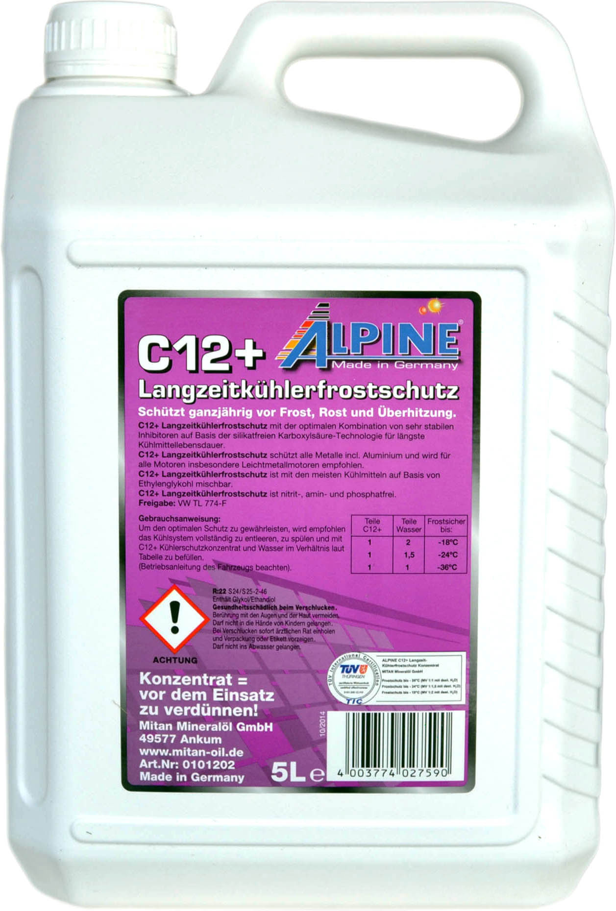 Антифриз Alpine C12+ Langzeit-Кuhlerfrostschutz концентрат Фиолетовый 5 ...