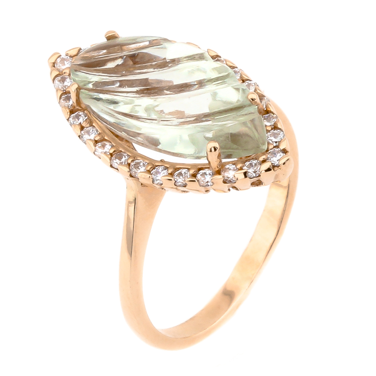 Золотое кольцо с зеленым кварцем и фианитами 11825gq Диамант, 18,5 ...