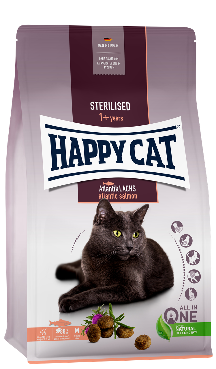 Корм Happy Cat Sterilised Atlantik Lachs для стерилизованных кошек и ...