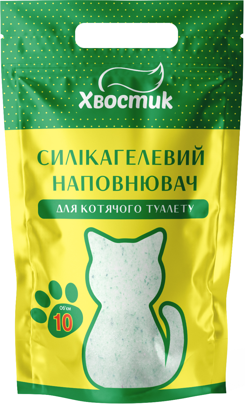 Наполнитель Хвостик силикагель мелкий с зелеными гранулами 10 л ...