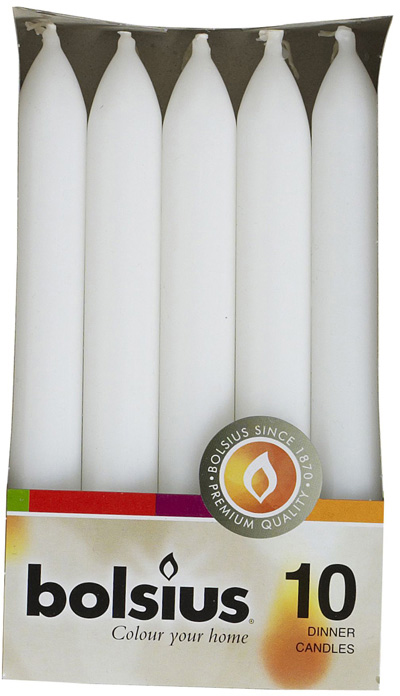 Столові свічки Bolsius 170/20 10 шт Білі (8711711459019) – фото ...