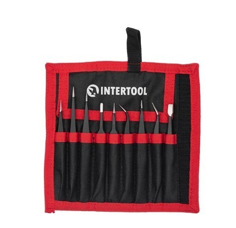 Набір пінцетів радіотехнічних 9 од., антистатичні, в чохлі INTERTOOL NT-6002 – фото, відгуки ...