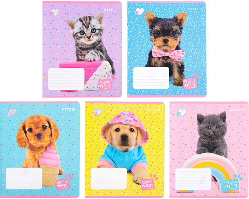 Набір зошитів учнівських Kite Studio Pets 12 аркушів у клітинку на ...