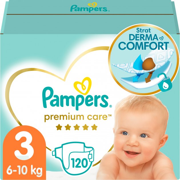Подгузники Pampers Premium Care Размер 3 Derma Comfort 120 штук 6-10 кг ...