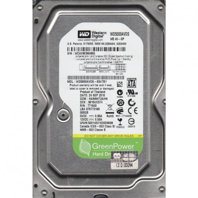 Жесткий диск 3.5" 500Gb Western Digital AV-GP SATA2 32Mb IntelliPower ...